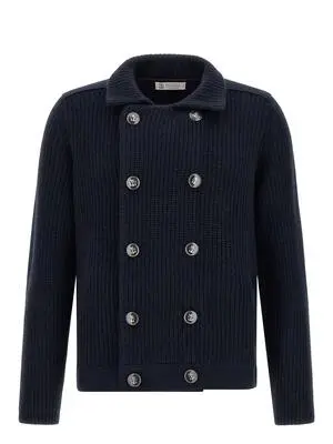 Brunello Cucinelli Marina' Double-breasted Cashmere Cardigan - Blue