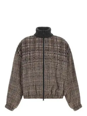 Brunello Cucinelli Sequin Embellished Check Bomber Jacket - Brown