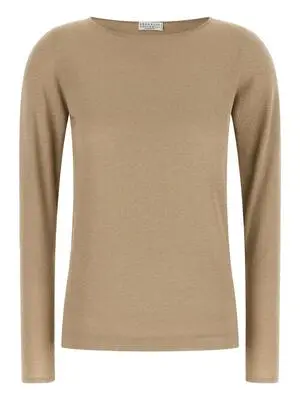 Brunello Cucinelli Brunello Cucinelli Cashmere Silk Blend Lamé Sweater Cream