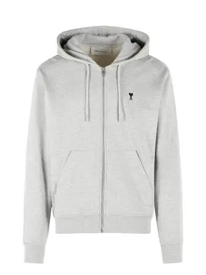 AMI Paris Cotton Logo Embroidered Hoodie - Gray