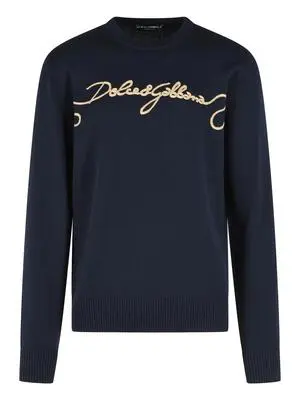 Dolce & Gabbana Navy Virgin Wool Fine Knit Sweater - Blue