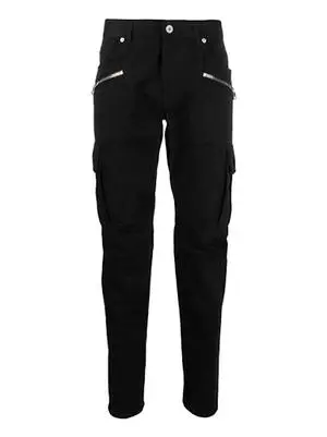 Balmain Cargo Pants With Silver Tone Logo Detail - Black