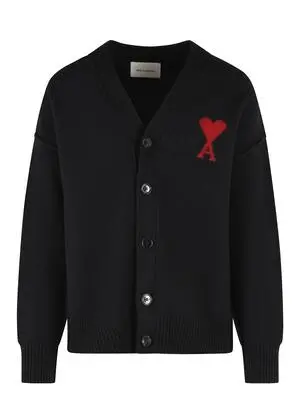 AMI Paris Virgin Wool V-neck Cardigan - Black