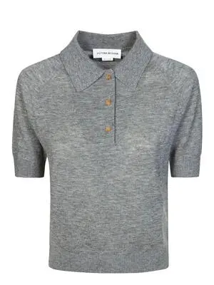 Victoria Beckham Fine Gauge Knitted Polo Top - Gray