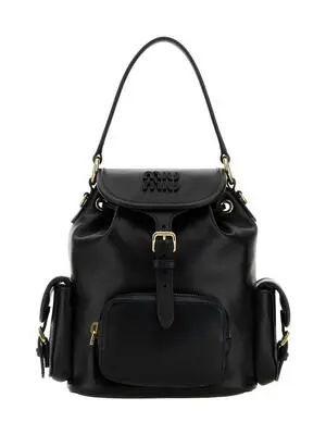 Miu Miu Leather Backpack With Platinum Finishing - Black