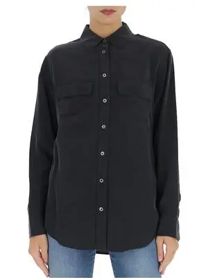 EQUIPMENT Equipment Classic Collar Long Sleeve Shirt With Brand Logo