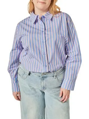 English Factory Striped Cotton Shirt - Blue/orange