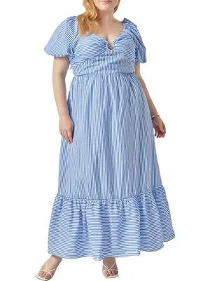ENGLISH FACTORY English Factory Striped Puff Sleeve Maxi Dress With Starfish Detail