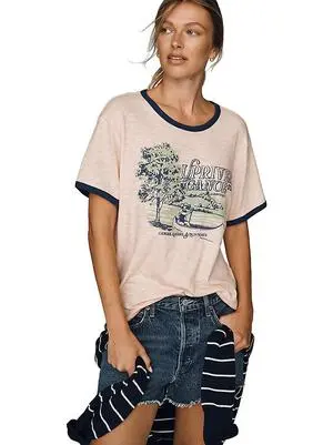 PILCRO Cotton Heritage Ringer Tee With Graphic Detail - Tan