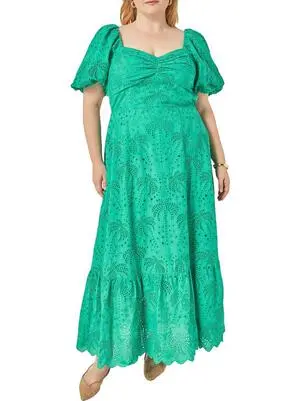 English Factory Embroidered Eyelet Resort Maxi Dress - Green