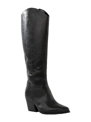 Seychelles Knee High Pointed Toe Block Heel Boots - Charcoal