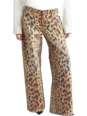 R13 Darcy Flare Leg Jeans In Leopard Print - Vintage Orange Leopard
