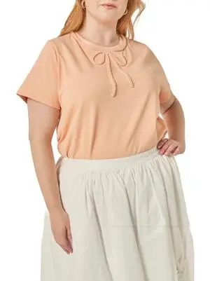 English Factory Embellished Bow Cotton T-shirt - Peach