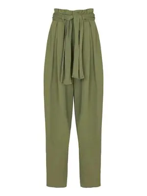 Balmain High-waisted Pleated Twill Trousers - Green
