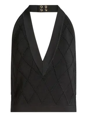 Balmain Quilted Knit Halterneck Top - Black