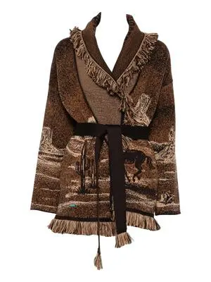 Alanui Wild Wild" Jacquard Cardigan With Fringe And Belt - Multi