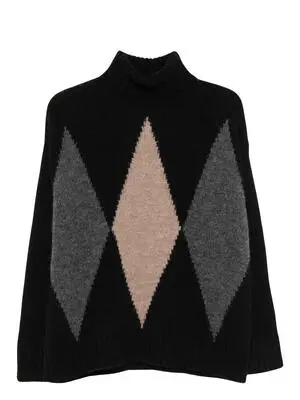 JUCCA Argyle Turtleneck Sweater - Black