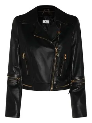 Elisabetta Franchi Leather Biker Jacket - Black