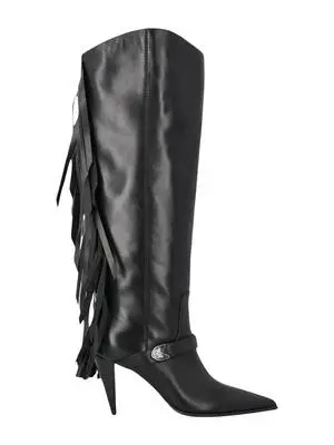 Pinko Vane 03 Knee-high Leather Boots With Fringing - Black