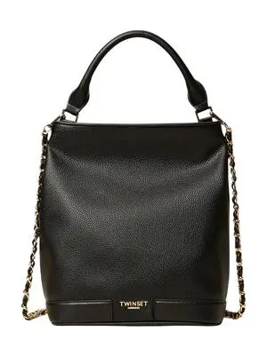 TWINSET Leather Bucket Bag With Chain Strap - Black