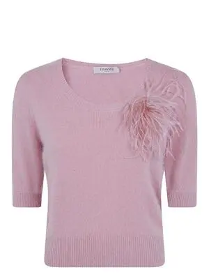 TWINSET Pullover With Feather Embellishment - Pink