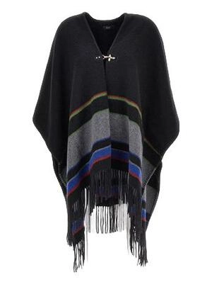 FAY Poncho With Striped Pattern And Fringed Hem - Multicolor