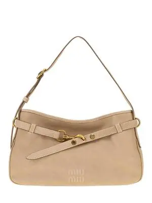 Miu Miu Sand Nappa Leather Shoulder Bag With Golden Metal Finishing - Brown
