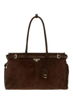 Prada Suede Large Bonnie Shopping Bag - Brown