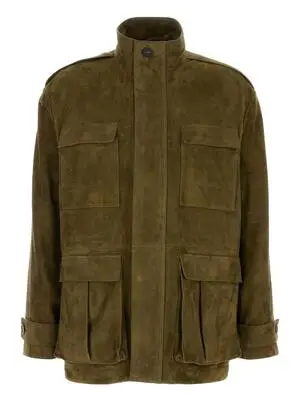 FERRAGAMO Olive Suede Jacket - Green