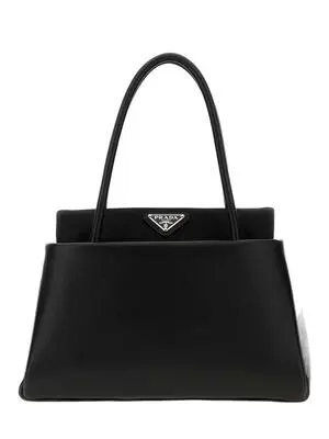 Prada Calf Leather Handbag With Silver Metal Finishing - Black