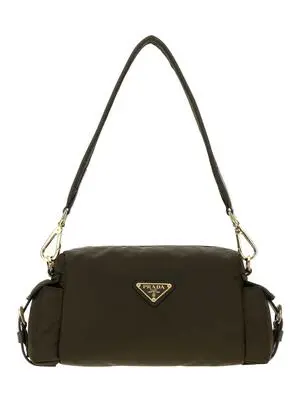 Prada Olive Canvas Shoulder Bag With Golden Metal Finishing - Green