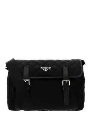Prada Quilted Fabric Cross Body Bag With Silver Tone Finishing - Black
