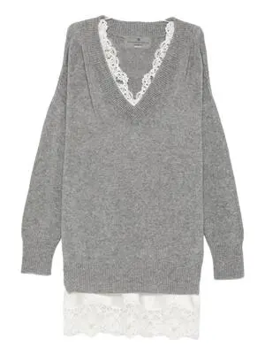 ERMANO SCERVINO Ermanno Scervino Cashmere Mini Dress With Lace Trim - Multicolor