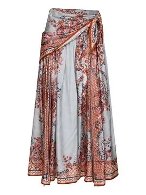 Zimmermann ZIMMERMANN Blue Floral Paisley-Print Silk Habotai Aster Scarf Midi Skirt Multicolor