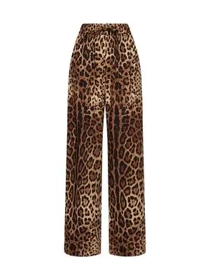 Dolce & Gabbana Leo-print Stretch Silk Wide-leg Trousers - Multicolor