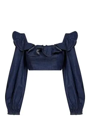Zimmermann Cropped Frill Denim Top - Multicolor