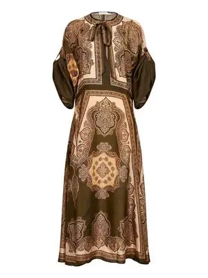 Zimmermann Olive Paisley-print Silk Habotai Mahon Midi Tunic Dress - Multicolor