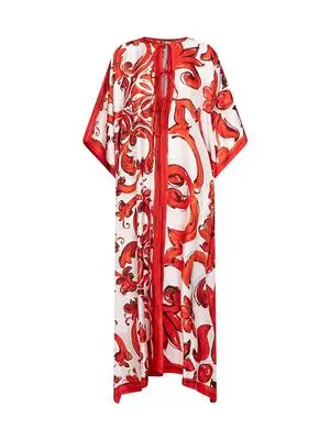 DOLCE & GABBANA DOLCE & GABBANA Orange Majolica Print Twill Kaftan Dress