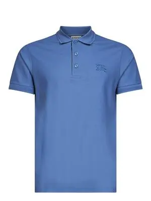 Burberry Pool Blue Cotton Pique Polo Shirt With Embroidered Ekd - Multicolor