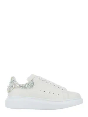 Alexander McQueen Leather Sneakers With Embellished Suede Heel - White