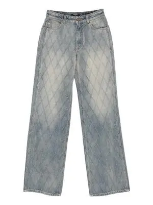 Balmain Quilted Diamond Pattern Denim Jeans - Multicolor