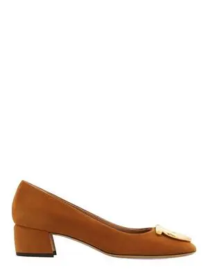 FERRAGAMO Suede Leather Pumps With Horsebit Detail - Multicolor