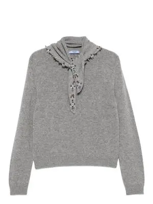 Prada PRADA Cashmere Crewneck Sweater With Embellished Collar Multicolor