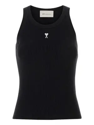 AMI Paris Stretch Cotton Ribbed Tank Top - Black