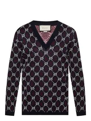Gucci Embroidered V-neck Pullover - Blue