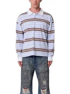 Mnml Striped Long Sleeve Polo Shirt - Blue/brown Multi