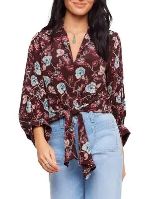 Karen Kane Floral Blouson Sleeve Tie Front Top - Print