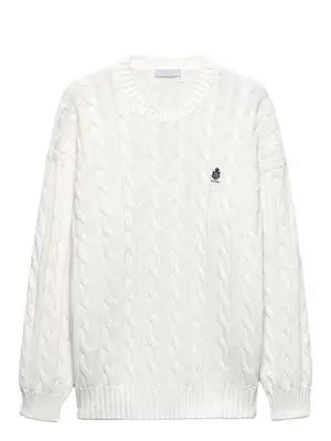 Prada Crewneck Cable Knit Sweater - Bianco