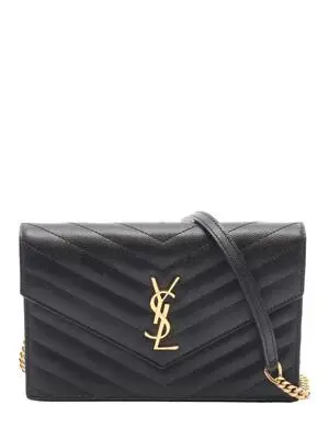 Saint Laurent 2010s Cassandra Envelope Chain Wallet - Black