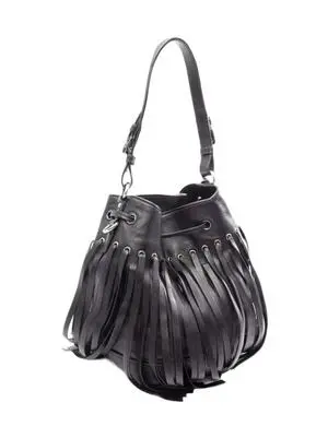 Prada Leather Fringe Bucket Bag - Black